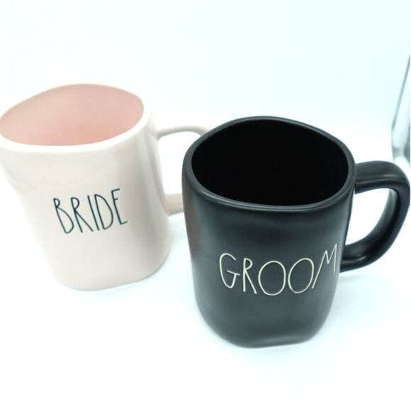 Rae Dunn | Dining | Set Of 2 Pink Bride Black Groom Wedding Mug Set ...